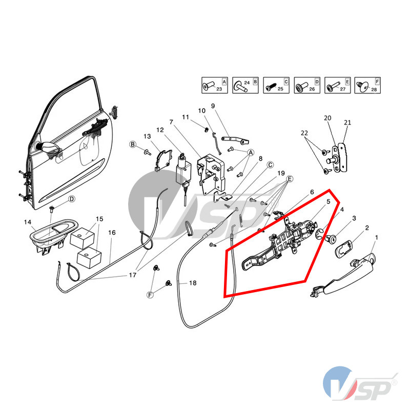 Embase Poignée Porte Extérieure Droite Ligier JS50, JS50L, JS60